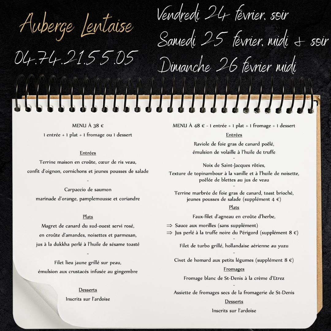 Menu du jour (36) - Auberge Lentaise